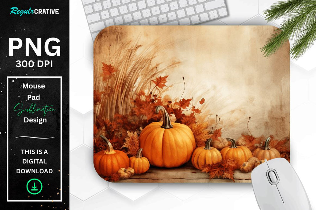 Fall Leaves and Pumpkin Bliss background Mouse pad Bundle - So Fontsy