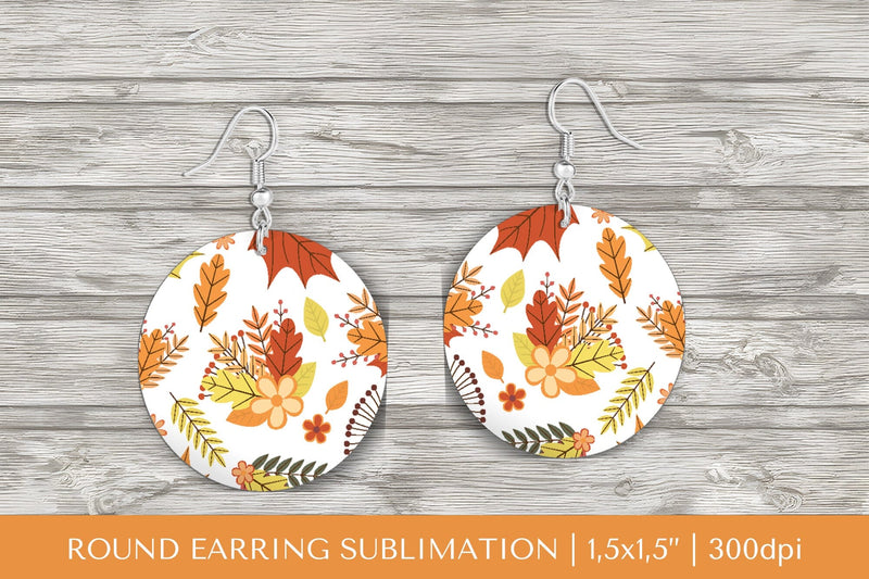 Fall leaves earring sublimation. Autumn round earrings - So Fontsy