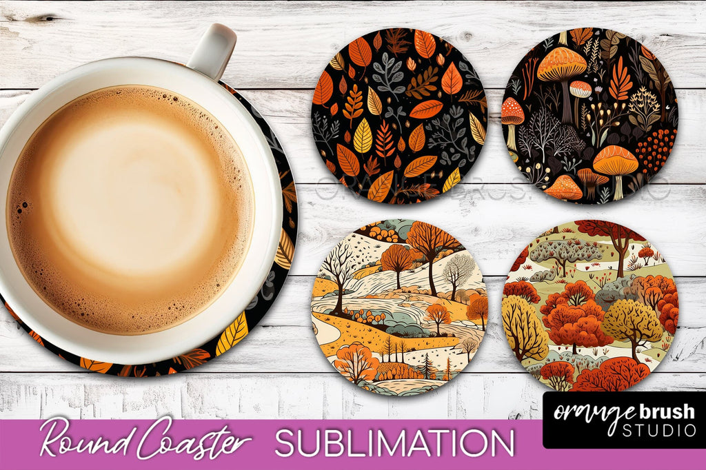 Fall Round Coasters - Autumn Forest Coaster Sublimation - So Fontsy