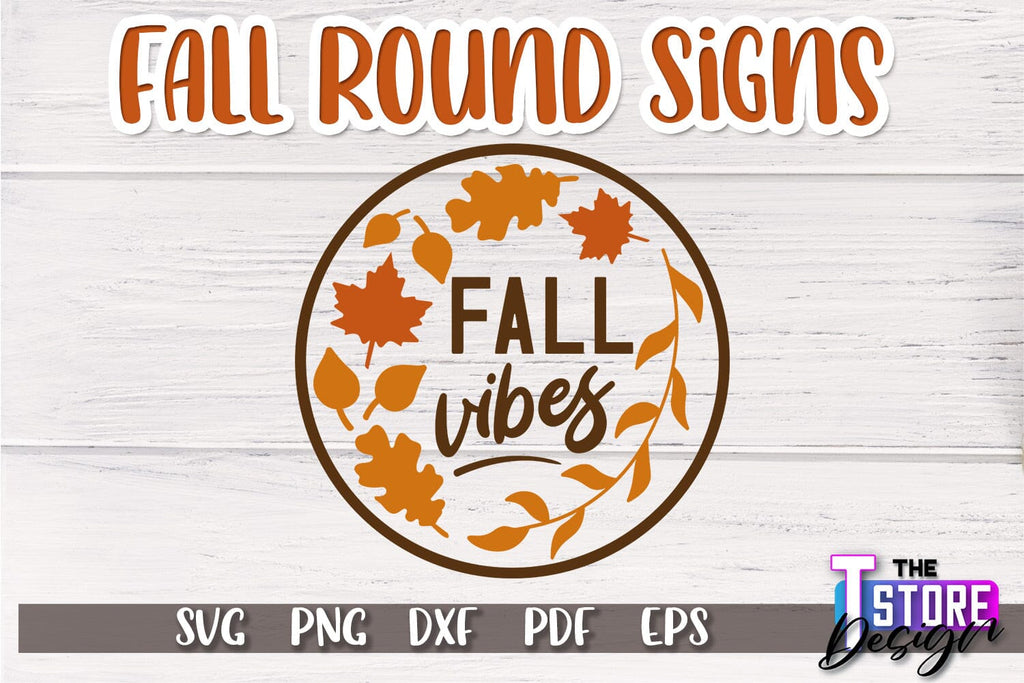 Fall Round Sign Bundle | Autumn Vibe Design | Signs Inscription Design ...