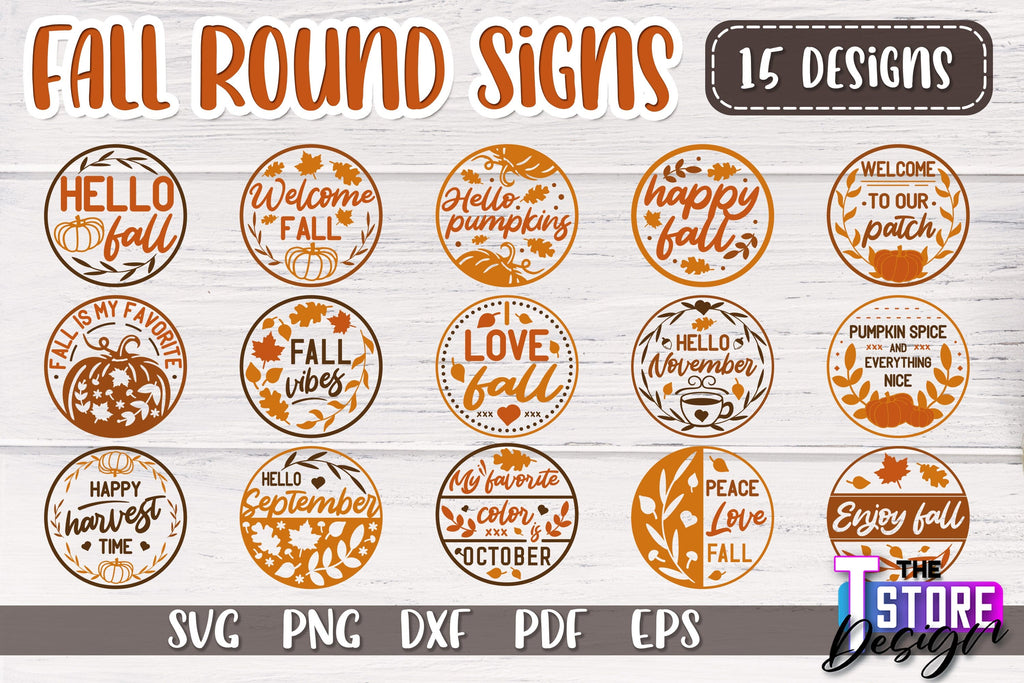 Fall Round Sign Bundle | Autumn Vibe Design | Signs Inscription Design ...