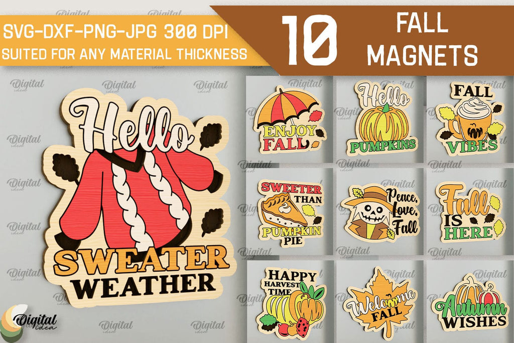 Fall Wooden Magnets Laser Cut Bundle. Autumn Magnets SVG - So Fontsy