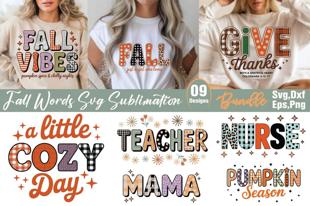 Fall Words Svg Sublimation Bundle - So Fontsy