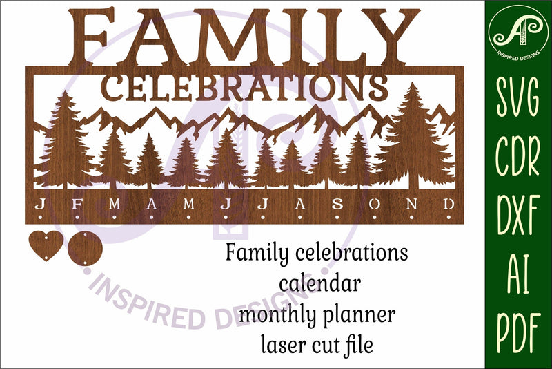 Family celebrations Calendar SVG laser cut file - So Fontsy
