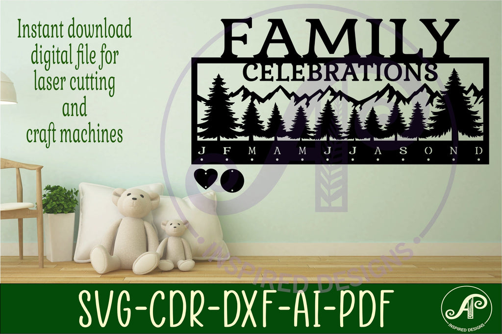 Family celebrations Calendar SVG laser cut file - So Fontsy