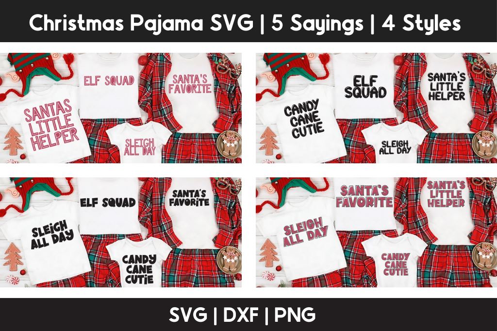 Family Christmas Pajama SVG Set | 5 Sayings / 4 Styles - So Fontsy