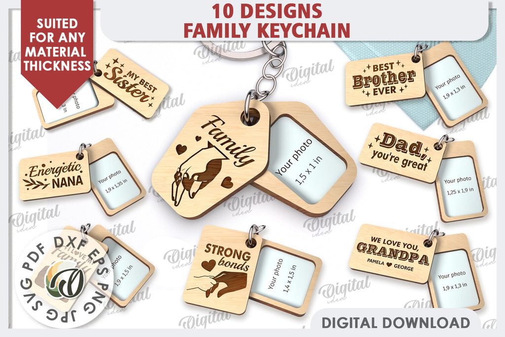 Family Keychains Laser Cut Bundle. Personalized Keychains - So Fontsy