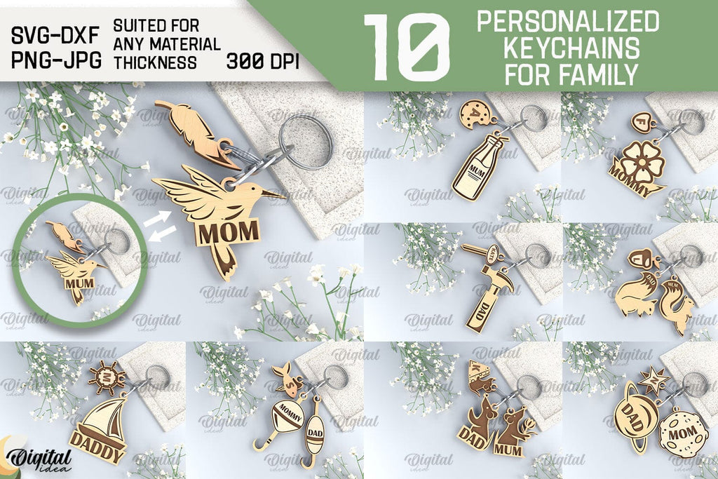 Family Keychains SVG Bundle. Personalized Keychains for Family Laser ...