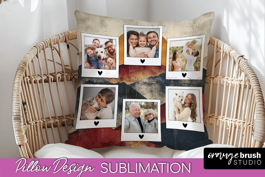Family Photo Frame Pillow Sublimation - Boho Pillow Cover - So Fontsy