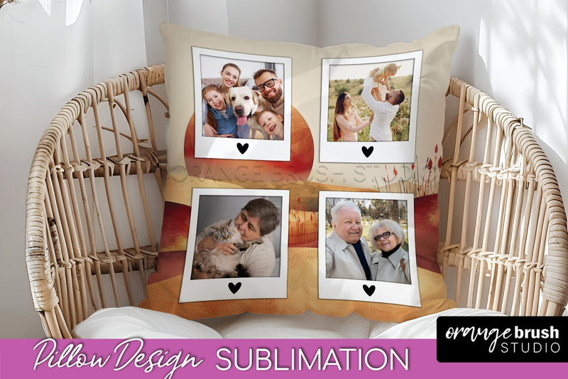 Family Photo Frame Pillow Sublimation - Boho Pillow Cover - So Fontsy