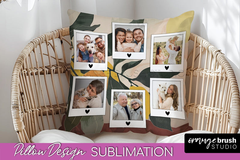 Family Photo Frame Pillow Sublimation - Boho Pillow Cover - So Fontsy