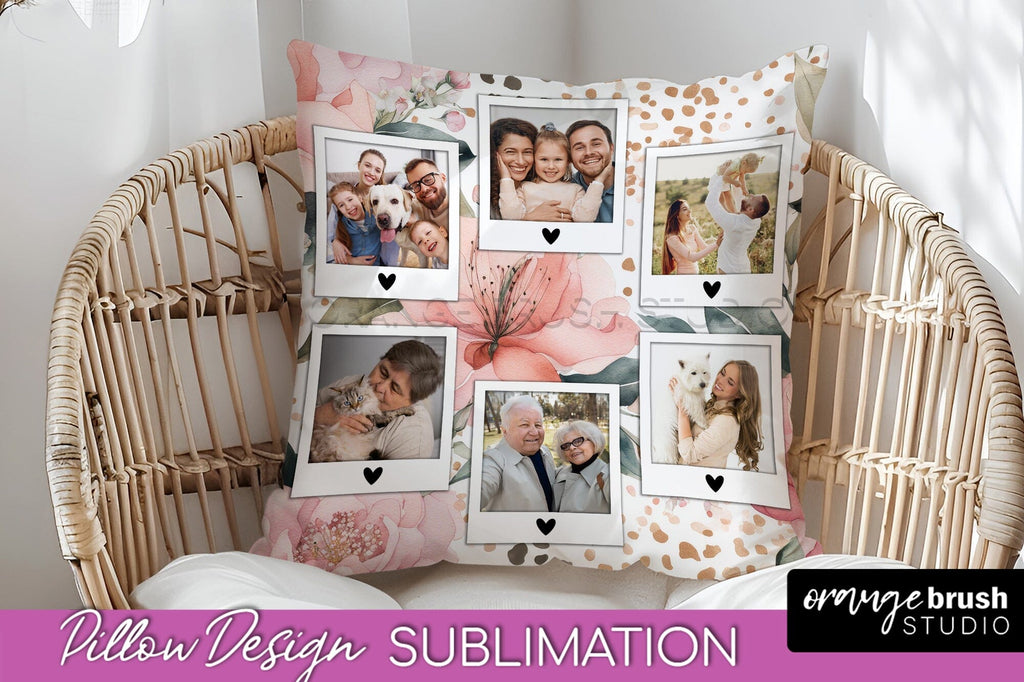 Family Photo Frame Pillow Sublimation - Floral Pillow Cover - So Fontsy