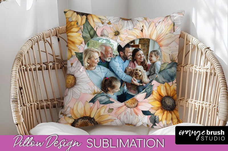 Family Photo Frame Pillow Sublimation - Floral Pillow Cover - So Fontsy