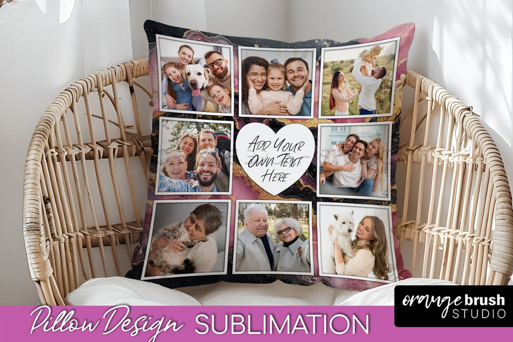 Family Photo Frame Pillow Sublimation - Marble Pillow Cover - So Fontsy