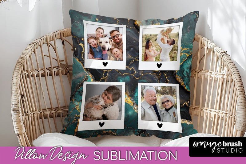 Family Photo Frame Pillow Sublimation - Marble Pillow Cover - So Fontsy