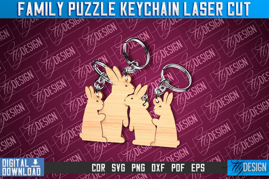 Family Puzzle Keychain | Puzzle Laser Cut Design | CNC Files - So Fontsy