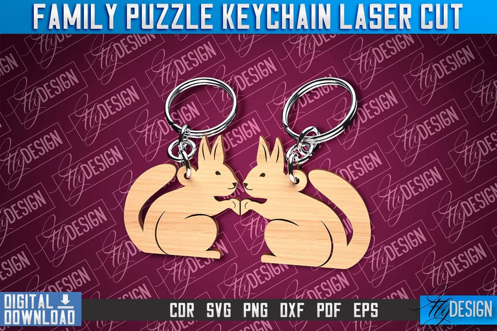 Family Puzzle Keychain | Puzzle Laser Cut Design | CNC Files - So Fontsy