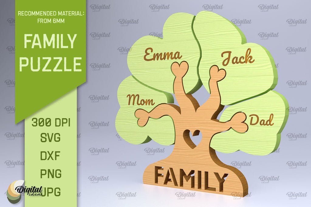 Family Puzzle SVG. Personalized Family Puzzle Laser Cut - So Fontsy
