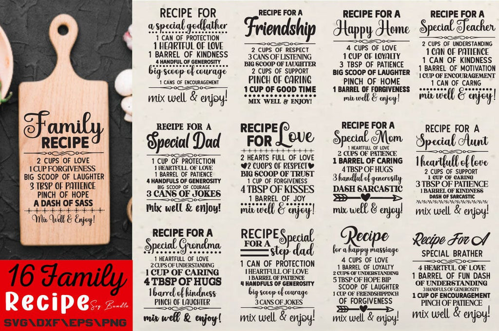 Family Recipe SVG Bundle - So Fontsy