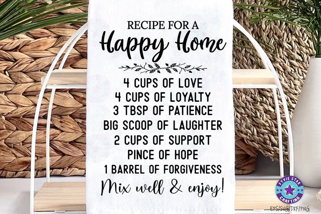 Family Recipe SVG, Recipe for a happy home, Cutting Board - So Fontsy