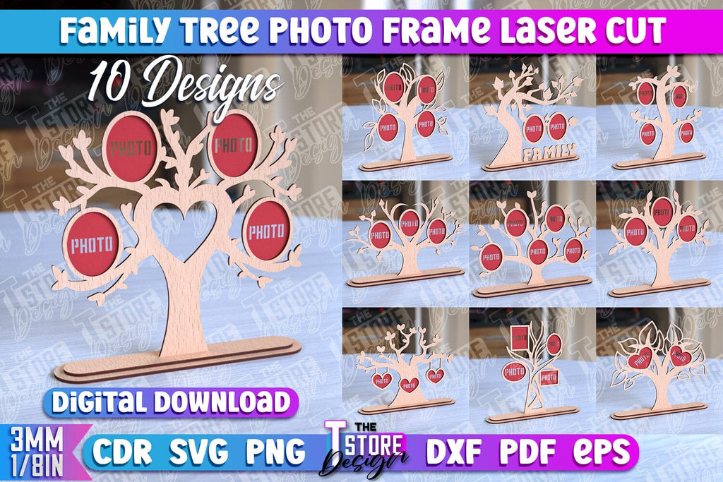 Family Tree Photo Frame Laser Cut | Laser Cut Design | CNC File - So Fontsy