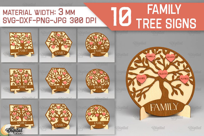 Family Tree Sign SVG Bundle. Laser Cut Wooden Family Tree - So Fontsy