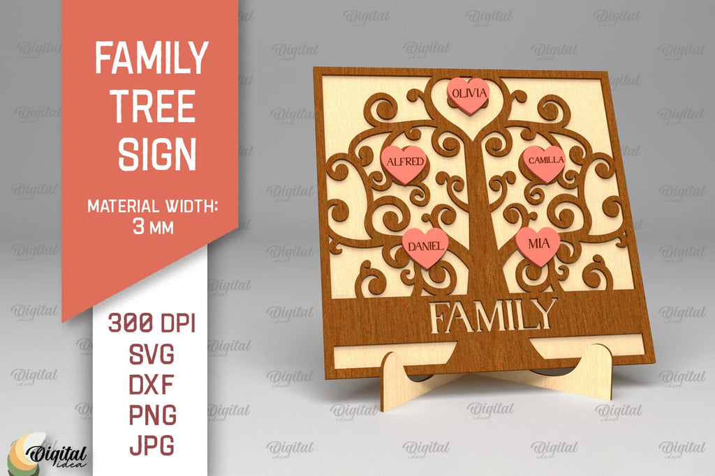 Family Tree Sign SVG. Laser Cut Wooden Family Tree - So Fontsy