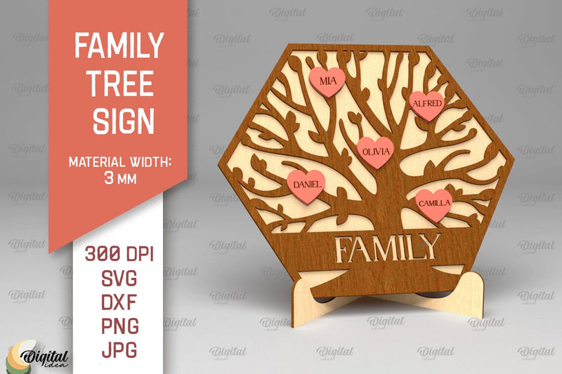 Family Tree Sign SVG. Laser Cut Wooden Family Tree - So Fontsy