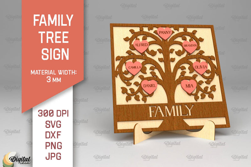 Family Tree Sign SVG. Laser Cut Wooden Family Tree - So Fontsy