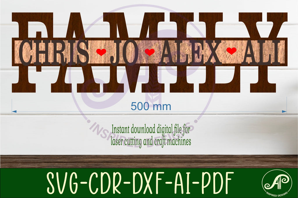 Family word design name sign svg laser cut template design 2 - So Fontsy