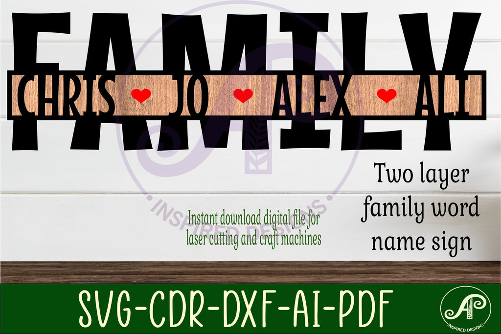 Family word design name sign svg laser cut template - So Fontsy