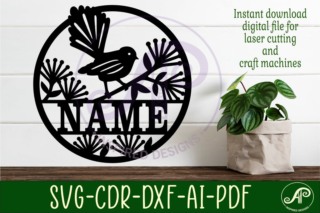Fantail bird name sign svg laser - So Fontsy