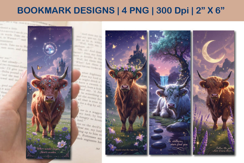 fantasy cow bookmark design, magical cow bookmark design - So Fontsy