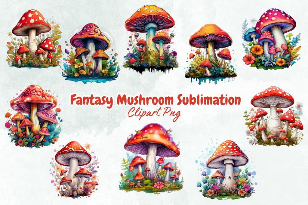 Fantasy Mushroom Sublimation Clipart Bundle - So Fontsy