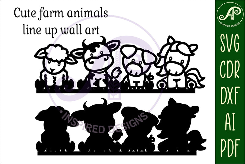 Farm animal line up wall art sign, SVG file. vector file - So Fontsy