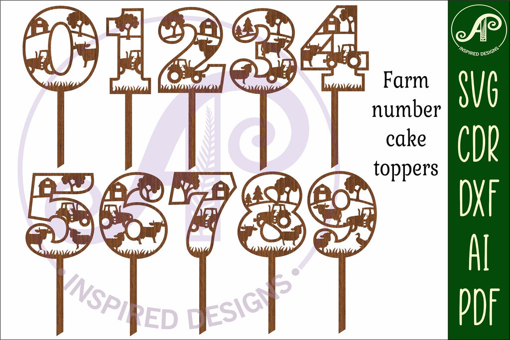 Farm animal number cake toppers SVG cut files - So Fontsy