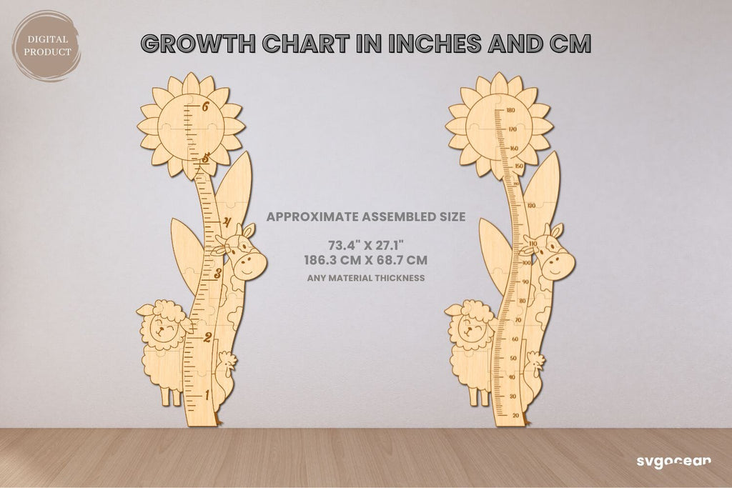 Farm Animals Growth Chart Laser Cut - So Fontsy