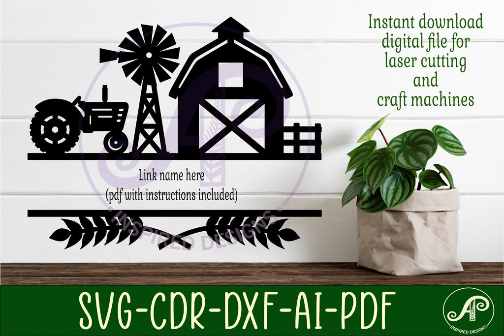 Farm scene name sign svg laser cut file - So Fontsy