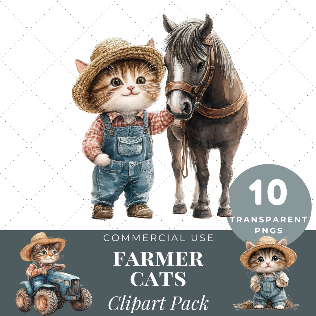 Farmer Cats Clipart | Cat PNG - So Fontsy