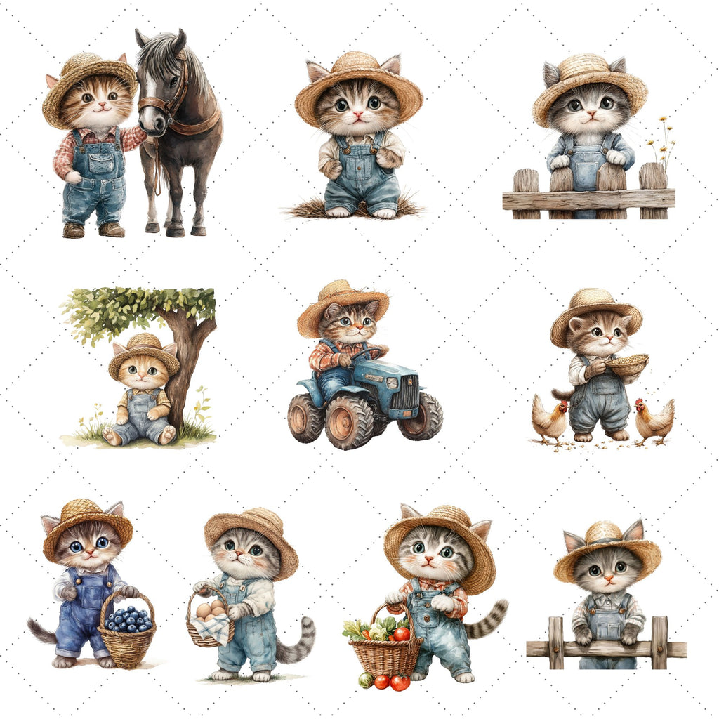 Farmer Cats Clipart | Cat PNG - So Fontsy
