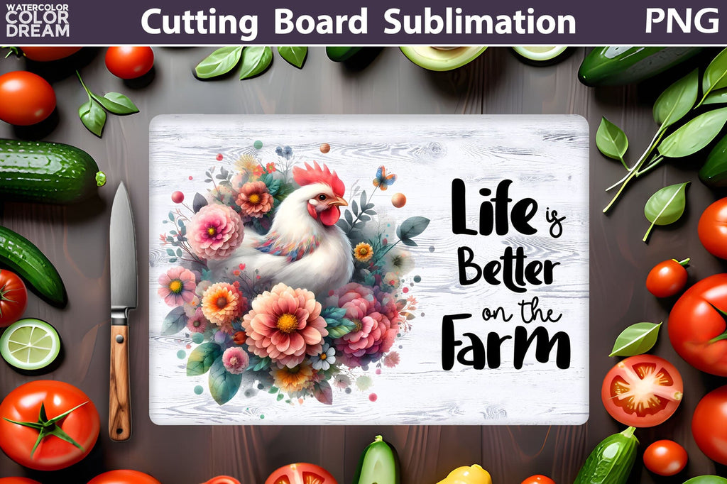 Farmhouse Cutting Board | Farm Chicken Cutting Board - So Fontsy