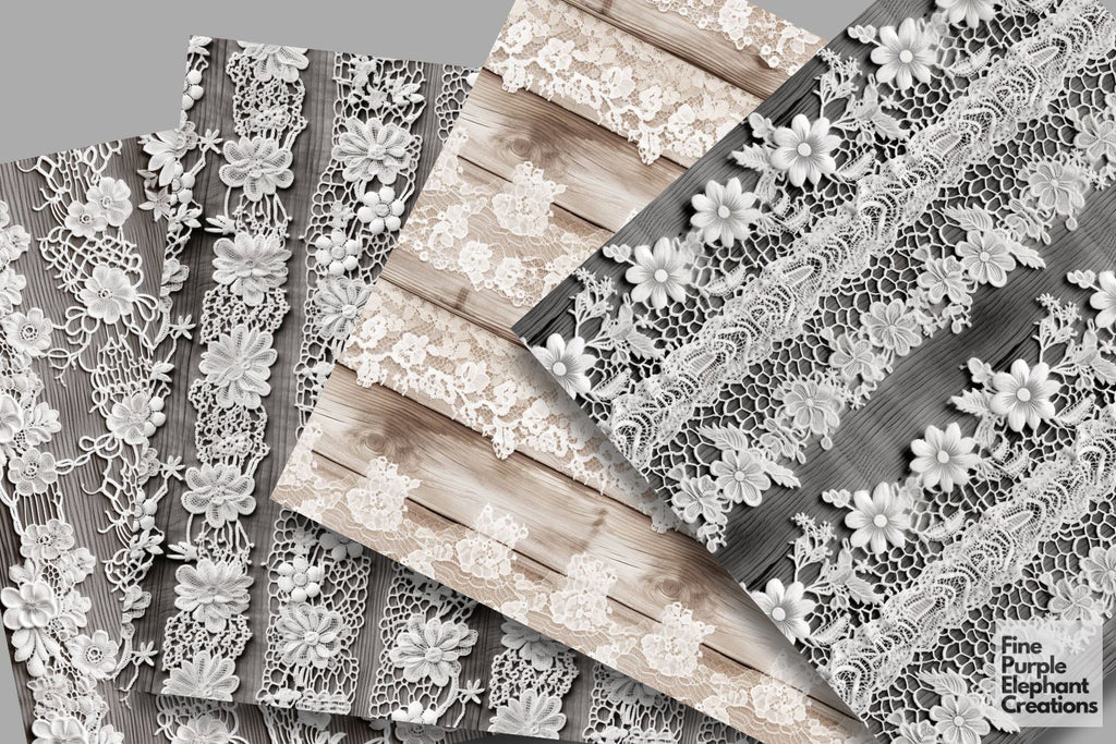 Farmhouse Lace Digital Paper | Wood and Lace Pattern - So Fontsy