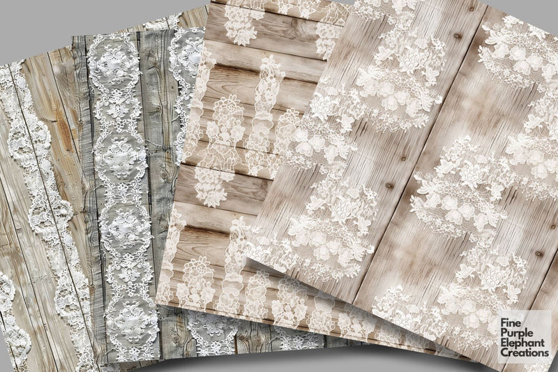 Farmhouse Lace Digital Paper | Wood and Lace Pattern - So Fontsy