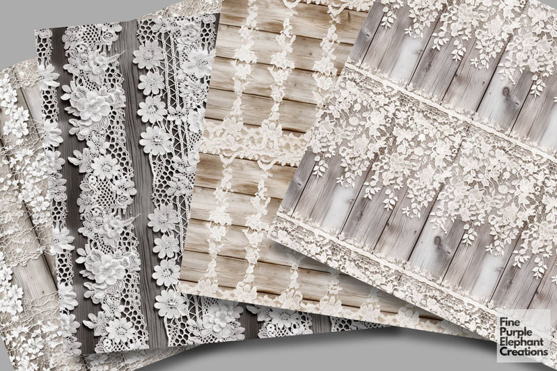 Farmhouse Lace Digital Paper | Wood and Lace Pattern - So Fontsy