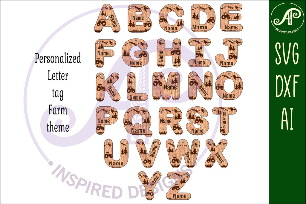 Farming theme tag letter designs keychain DIGITAL SVG - So Fontsy