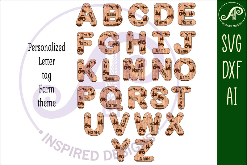 Farming theme tag letter designs keychain DIGITAL SVG - So Fontsy