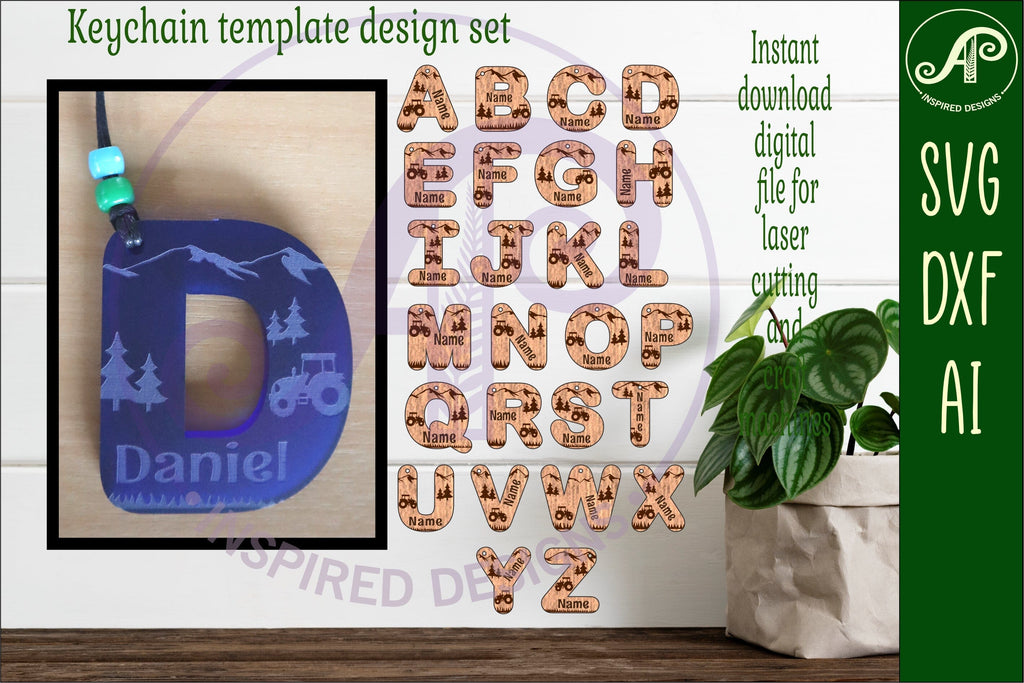 Farming theme tag letter designs keychain DIGITAL SVG - So Fontsy