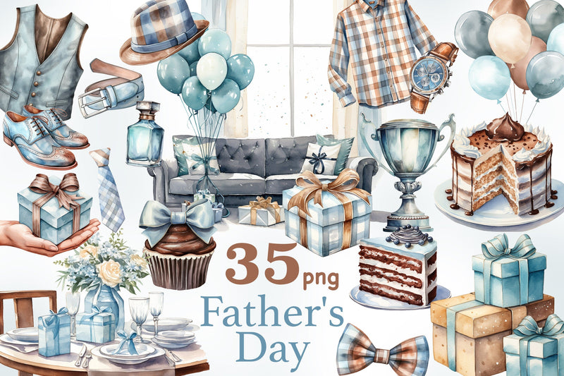 Fathers Day Clipart Bundle | Daddy Illustration Set - So Fontsy