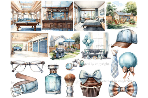 Fathers Day Clipart Bundle | Daddy Illustration Set - So Fontsy