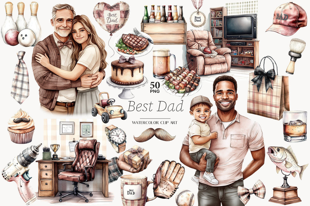 Fathers Day Clipart PNG | Bundle Dad And Baby Clip Art - So Fontsy
